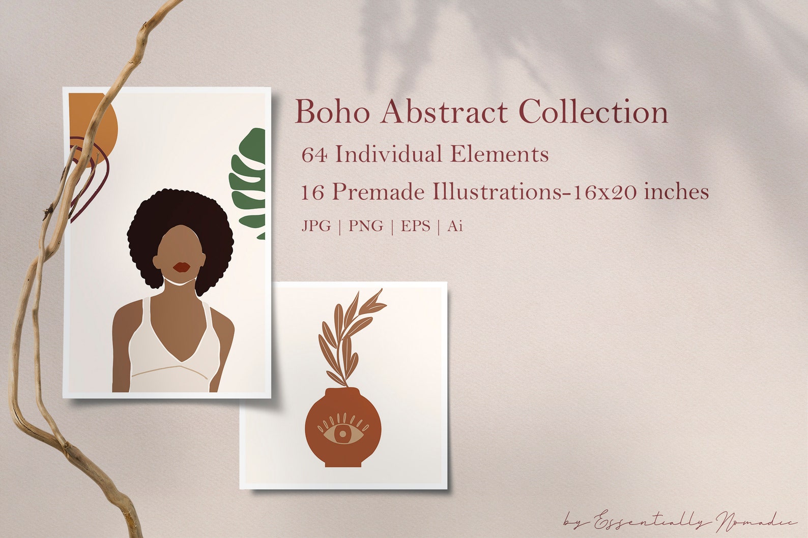 Boho Clipart Set Woman Illustration Abstract Shapes Modern - Etsy
