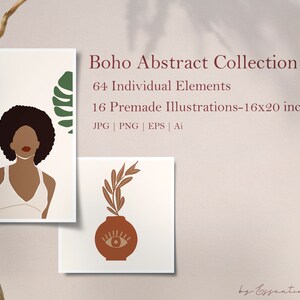 Boho Clipart Set, Woman Illustration, Abstract Shapes, Modern Elements ...