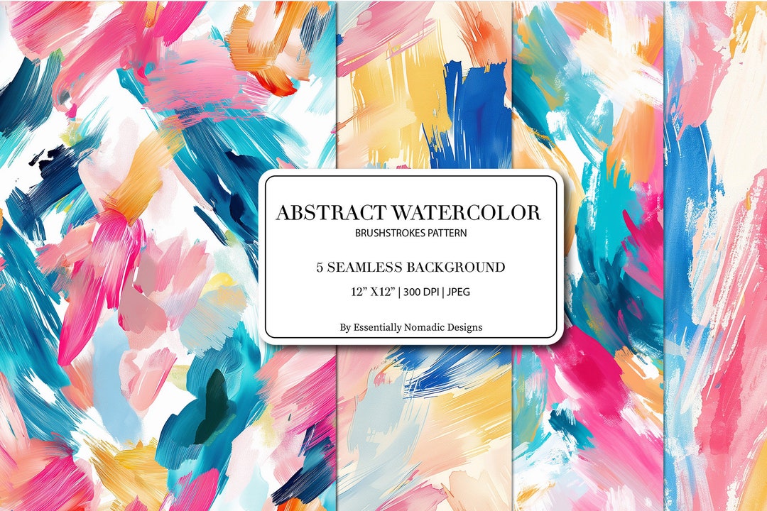 5 Watercolor Abstract Digital Paper, Colorful Seamless Pattern, Bright ...