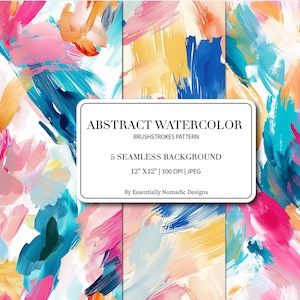 5 Watercolor Abstract Digital Paper, Colorful Seamless Pattern, Bright ...