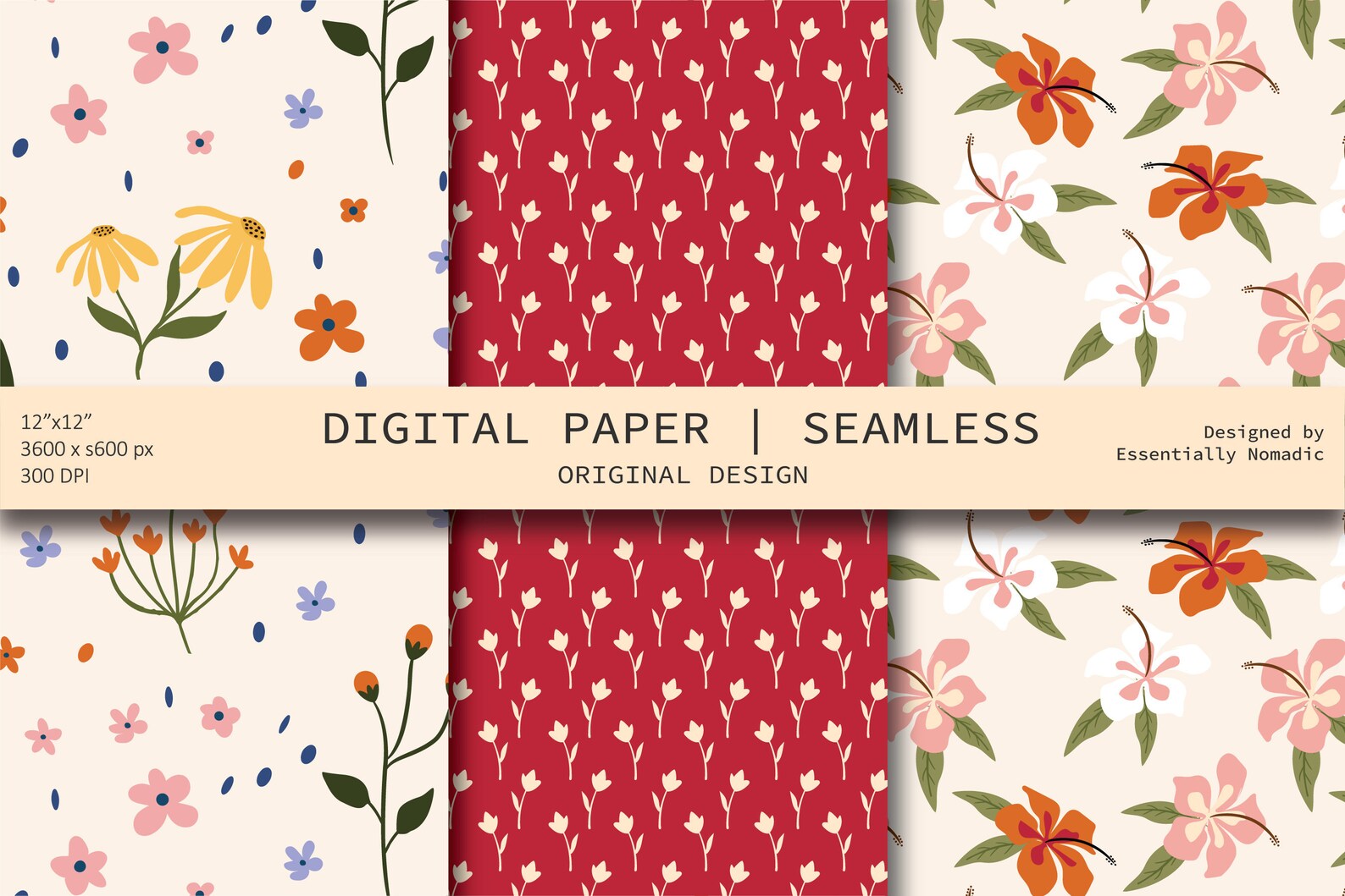 Floral Digital Paper Pack Wildflower Seamless Pattern Daisy - Etsy
