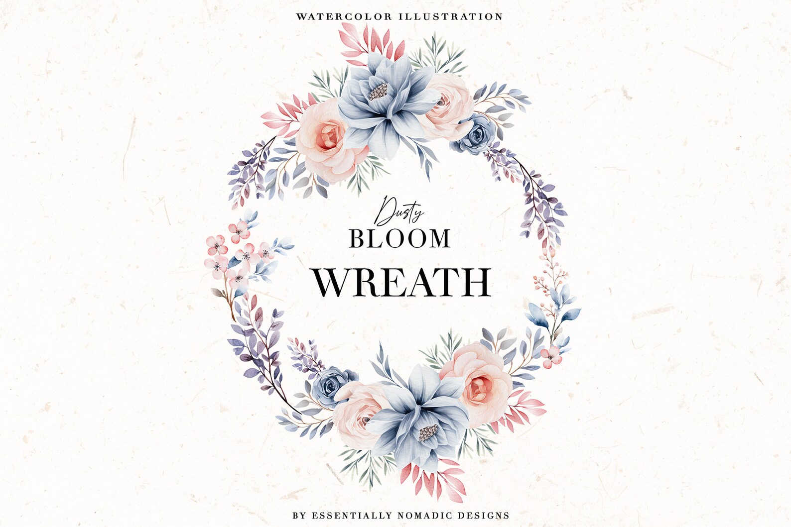 Floral Wreath Watercolor Clipart - Dusty Pink & Blue Winter Botanical ...