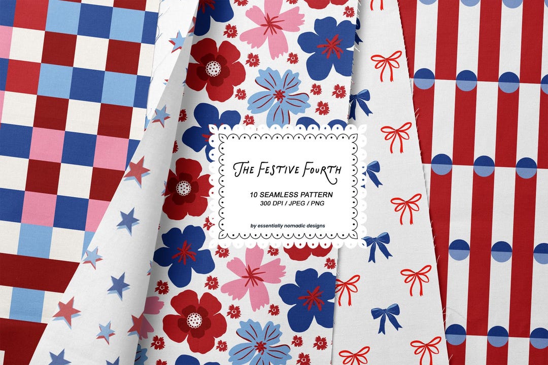 4th of July Seamless Pattern, Red White and Blue Digital Papers, Bows ...