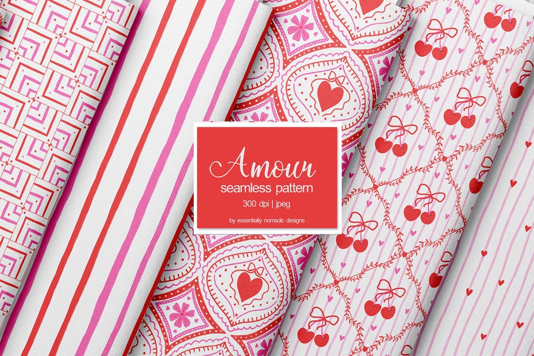 Coquette Valentine Seamless Pattern, Pink Red Hand-drawn Love Digital ...