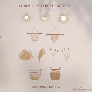 Boho Clipart Set, Woman Illustration, Abstract Shapes, Modern Elements ...