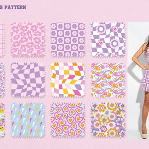 Y2K 90s Nostalgia Pattern and Clipart Set, Pink Retro Elements Digital ...