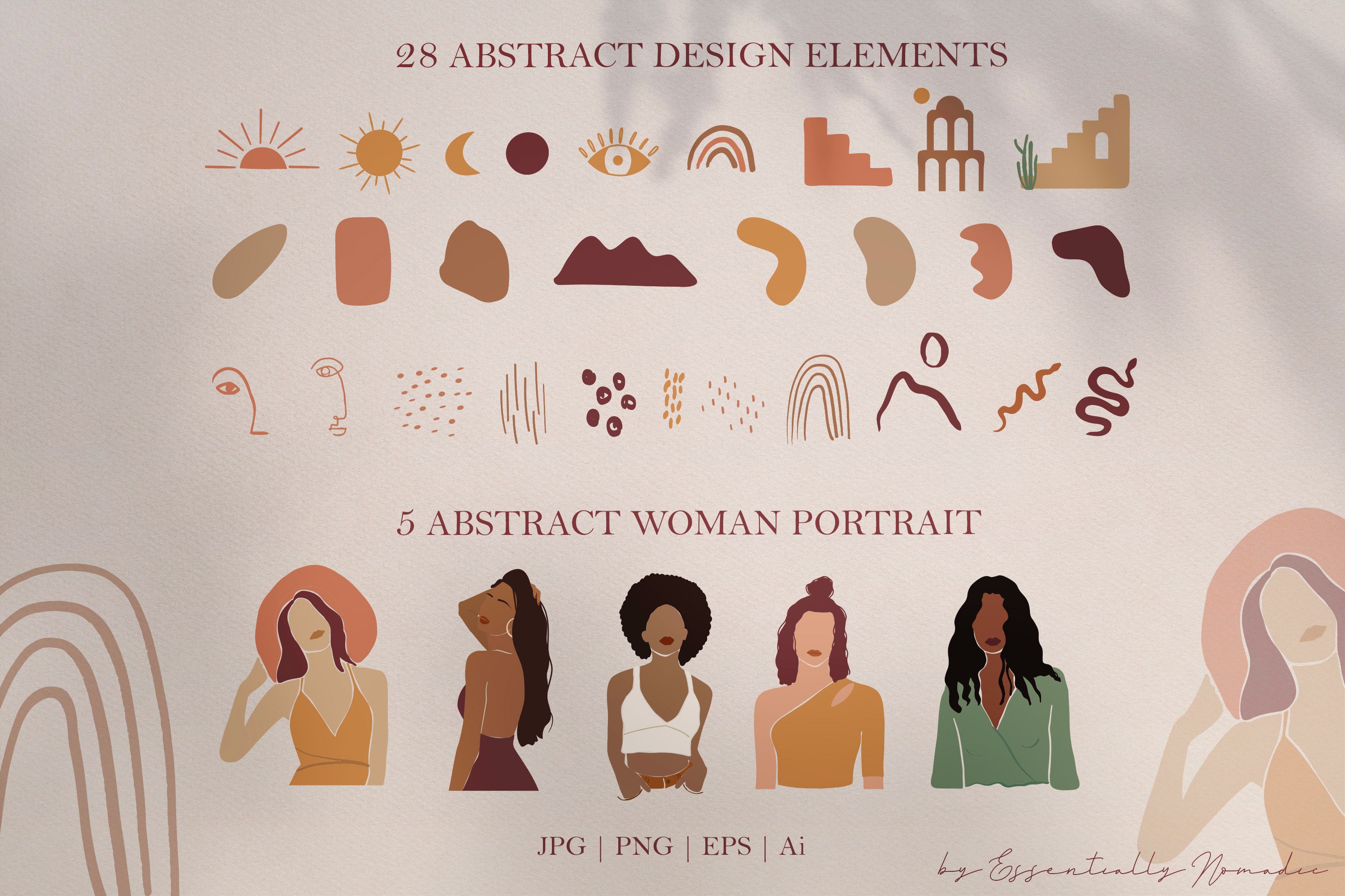 Boho Clipart Set Woman Illustration Abstract Shapes Modern - Etsy
