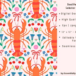 Lobster Seamless Pattern, Sea Digital Paper, Floral Pattern Background ...