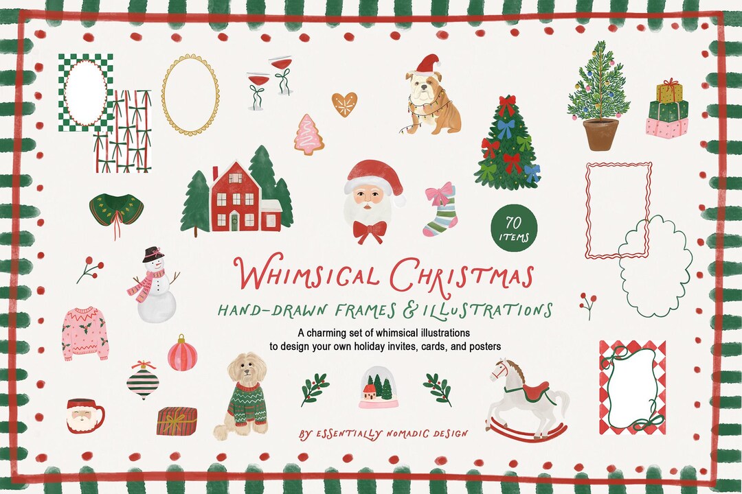 Watercolor Whimsical Christmas Clipart Set, Hand-drawn Holiday ...