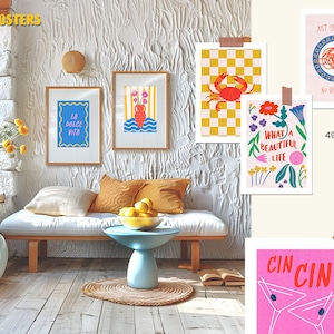 50 Joyful Wall Art, Food Floral Poster, Risograph Effect Printable Art, Riso Art Print, Summer ...