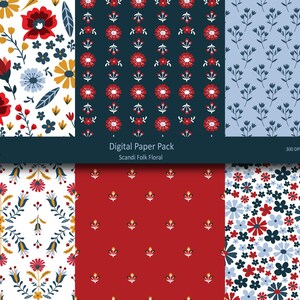 Scandinavian Floral Digital Paper Pack, Spring Seamless Pattern ...