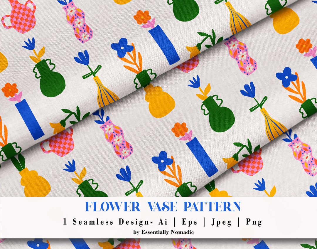 Bright Flowers Seamless Pattern, Floral Vase Digital Paper, Abstract ...