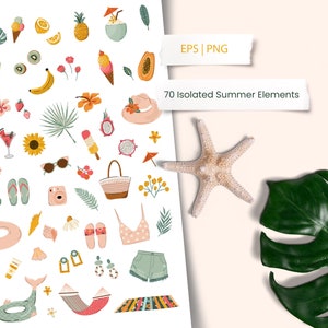 Cute Summer Clipart Bundle,tropical Elements Vacation Beach Clipart Png ...