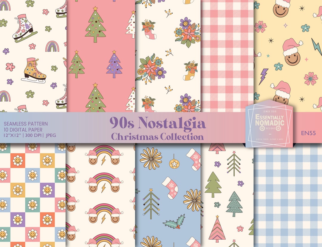 Cute Christmas Digital Paper, Y2k Seamless Pattern,retro 90s Nostalgia ...