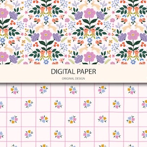 Cottagecore Pattern Spring Floral Digital Paper, Easter Eggs, Bunny ...