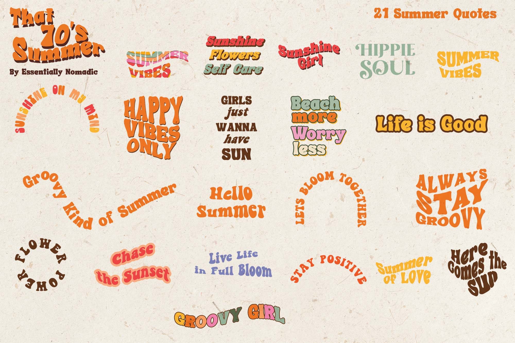 70s Summer Retro Clipart Set Groovy Elements Clipart Retro - Etsy