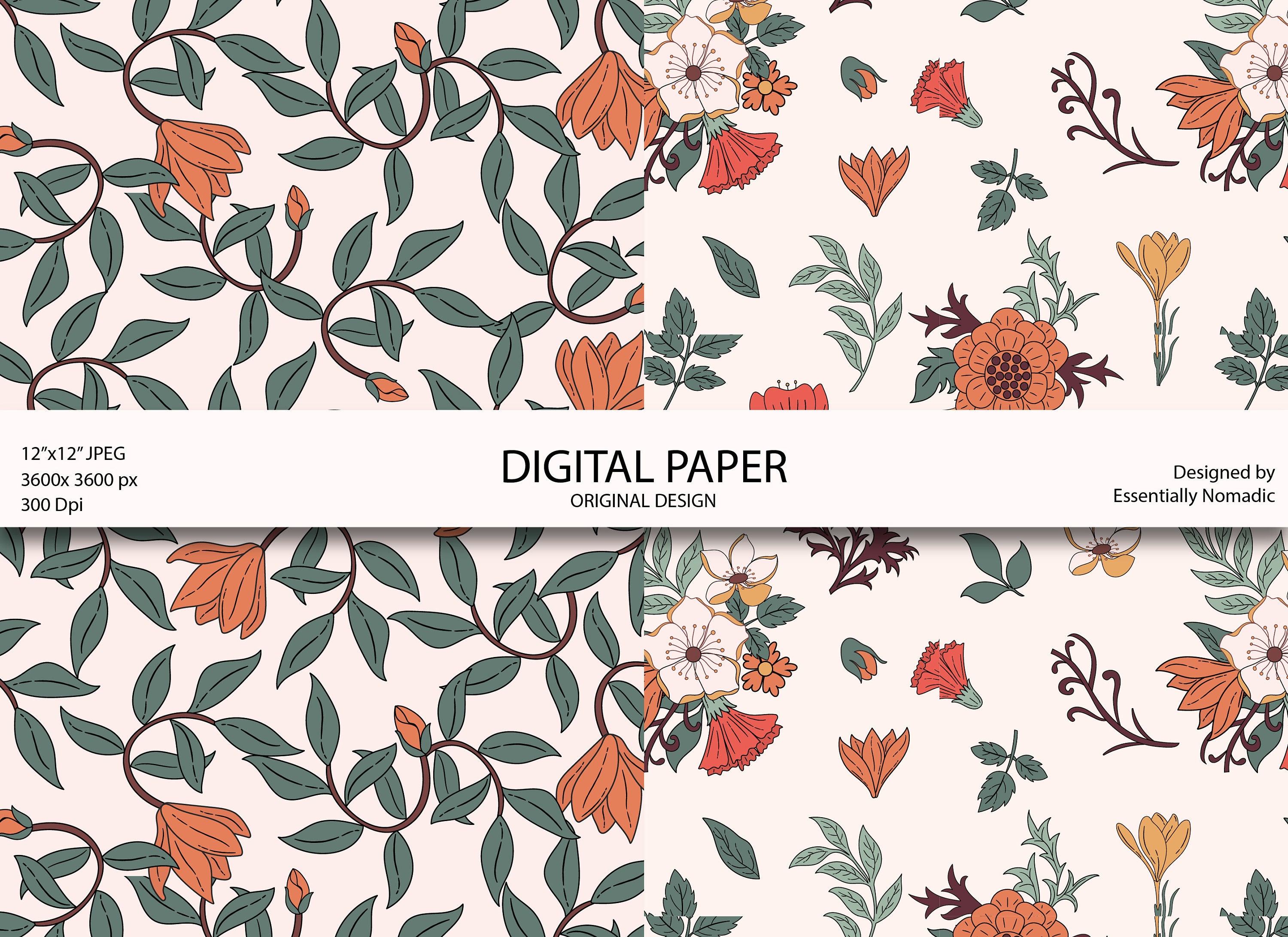 Boho Floral Digital Paper70s Flower Seamless Pattern Retro - Etsy