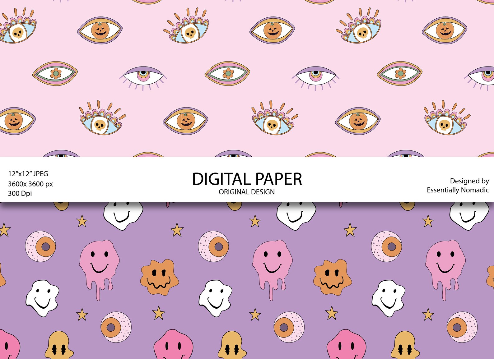 Pastel Halloween Digital Paper, Pink Purple Retro Halloween Seamless ...
