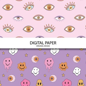 Pastel Halloween Digital Paper, Pink Purple Retro Halloween Seamless ...