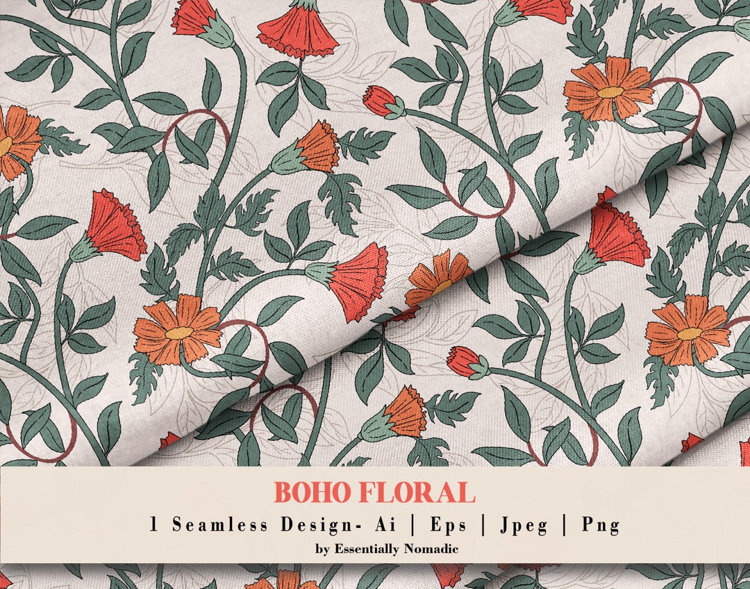 Boho Floral Pattern Art Nouveau Digital Paper Wildflower - Etsy