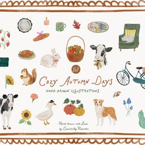 Whimsical Fall Watercolor Clipart Set, Cozy Autumn Harvest ...