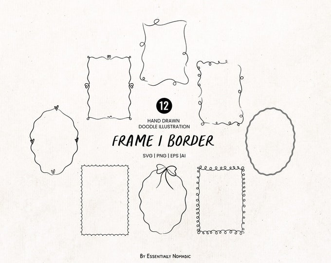 Hand Drawn Border Frame Illustration SVG PNG, Wavy Border With Bow in ...