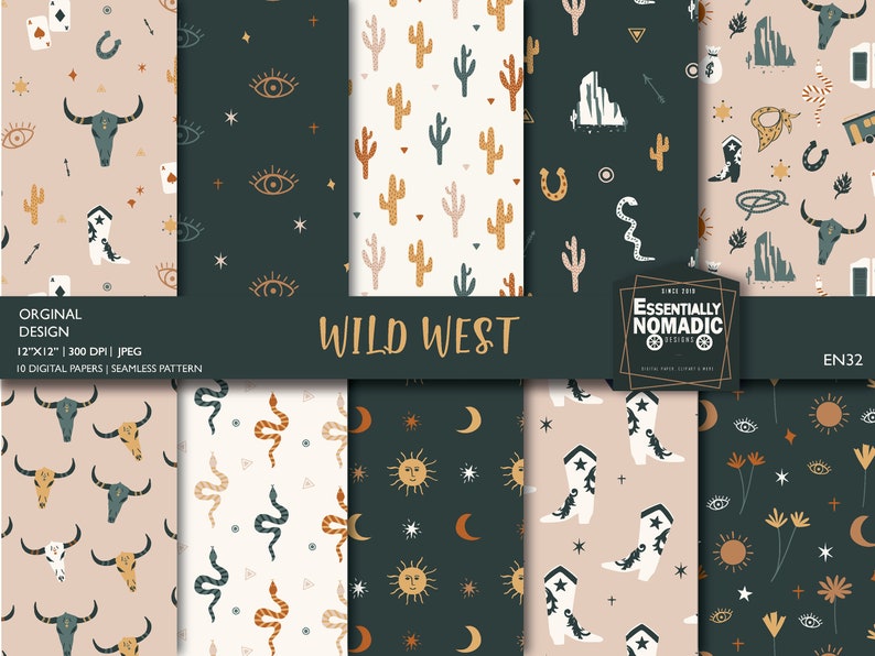 Wild West Digital Papersouthwestern Printboho Cactus Sun Eye - Etsy