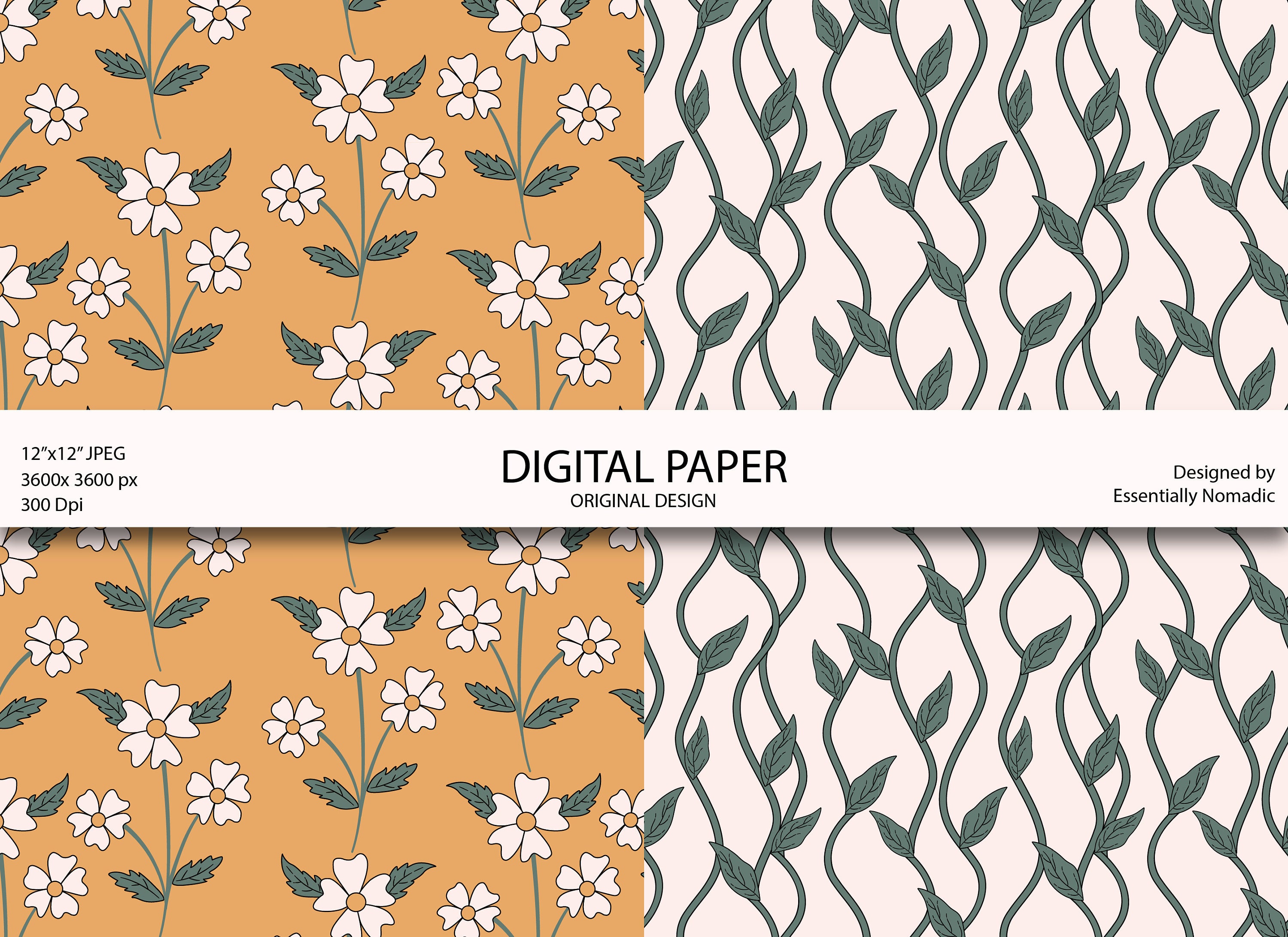 Boho Floral Digital Paper70s Flower Seamless Pattern Retro - Etsy