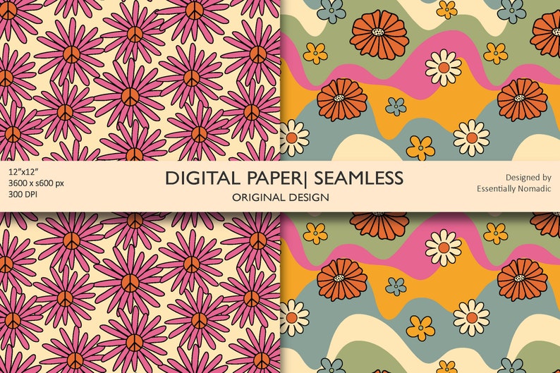70s Retro Floral Digital Paper Flower Seamless Pattern - Etsy