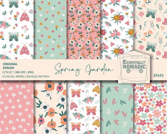 Pastel Floral Digital Paper Butterfly Wildflower Seamless - Etsy