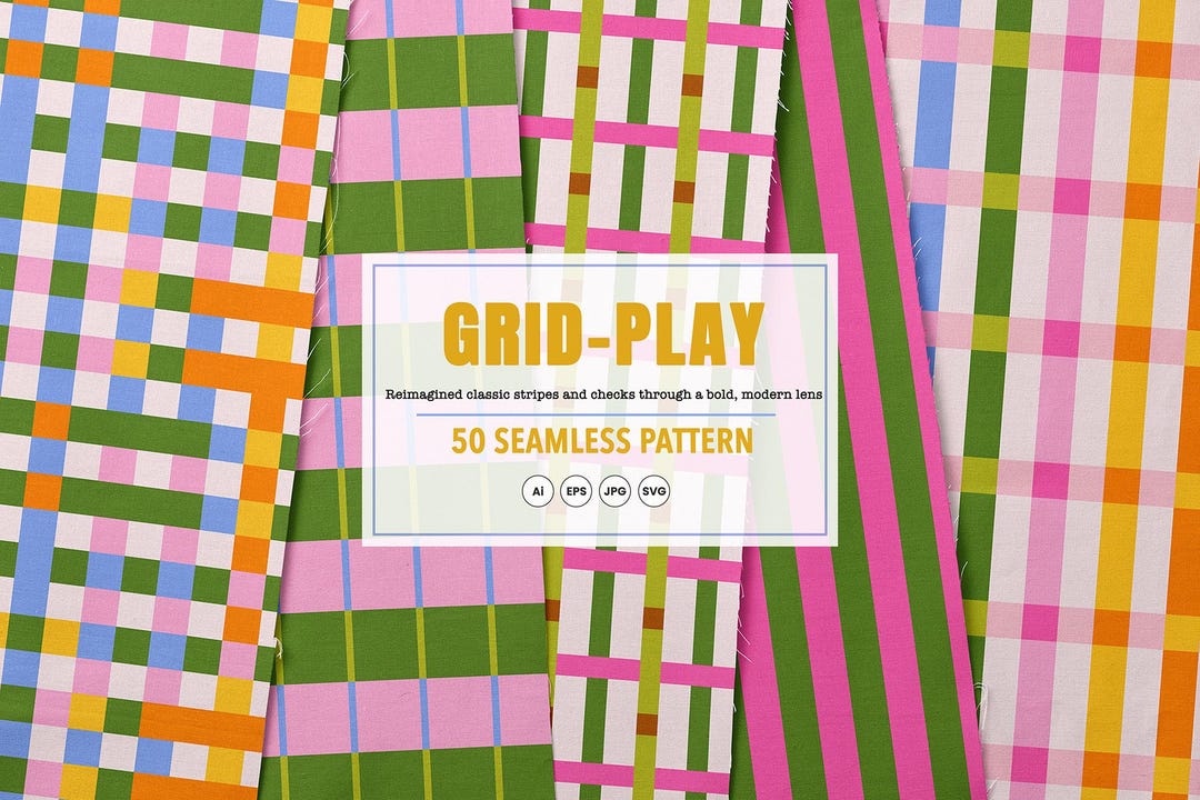 50 Bold Stripes Seamless Pattern, Preppy Grids Plaid Digital Paper ...