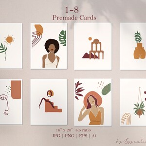 Boho Clipart Set, Woman Illustration, Abstract Shapes, Modern Elements ...