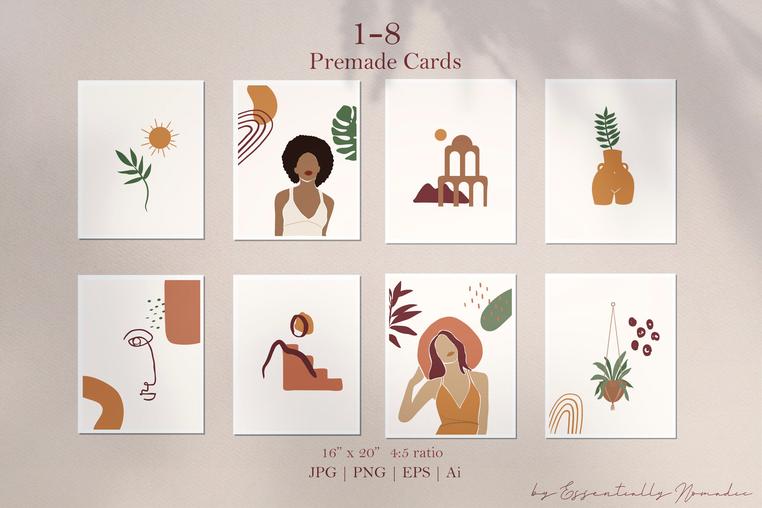 Boho Clipart Set Woman Illustration Abstract Shapes Modern - Etsy