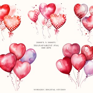 Watercolor Heart Balloon Clipart Set, Valentines Day Clipart, Red ...
