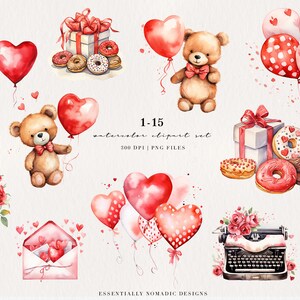95 Watercolor Valentines Day Clipart, Vintage Watercolor Love Clipart ...