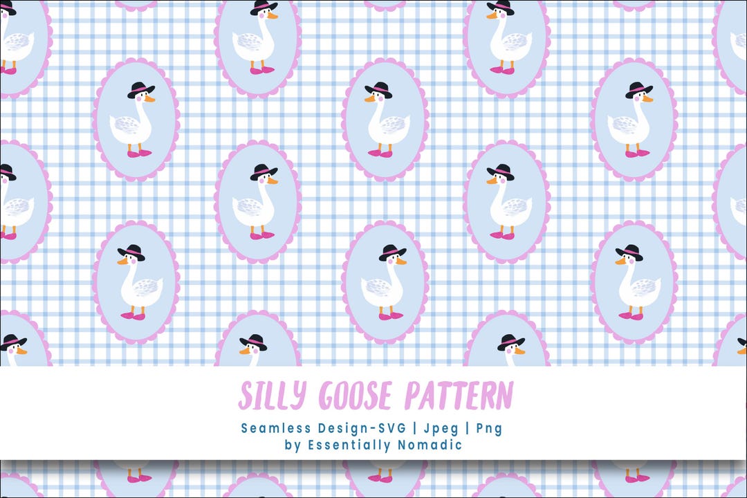 Silly Goose Seamless Pattern, Spring Cottagecore Gingham Checks Digital ...