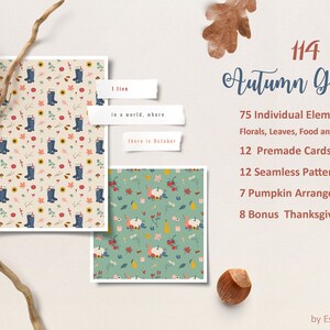 Autumn Clipart Set, Fall Digital Paper Seamless Pattern, Flowers Leaves ...