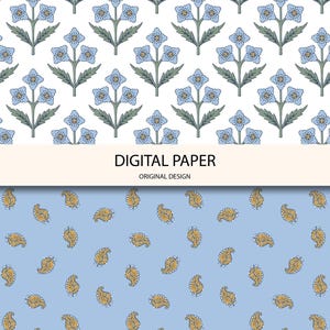 Indian Block Print Digital Paper: Flower Jaipur Motifs, Damask Floral ...