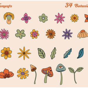 70s Retro Clipart Set, Boho Clipart, Groovy Retro Flower, Colorful ...