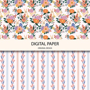 Cottagecore Pattern Spring Floral Digital Paper, Easter Eggs, Bunny ...