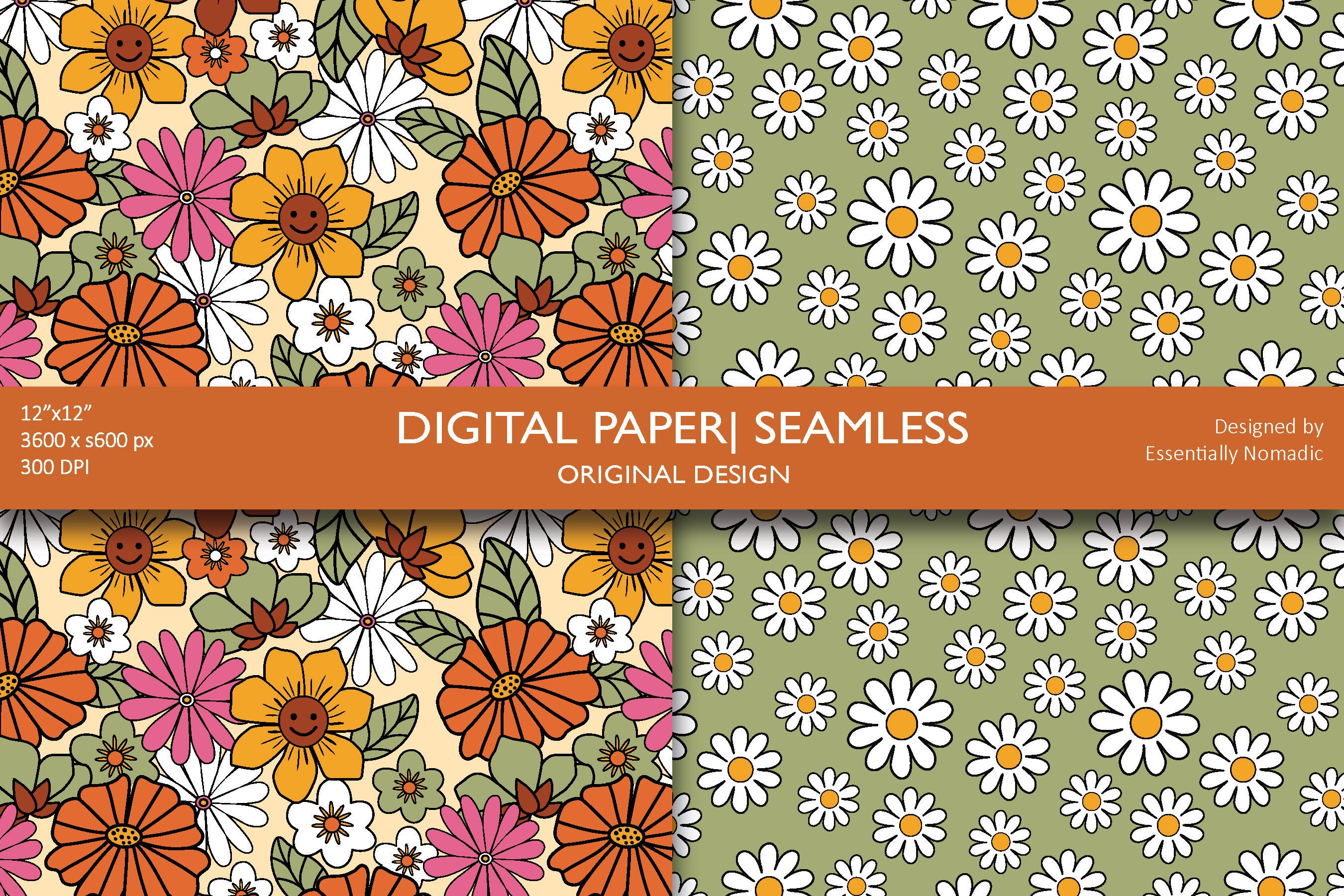 70s Retro Floral Digital Paper Seamless Patternretro - Etsy