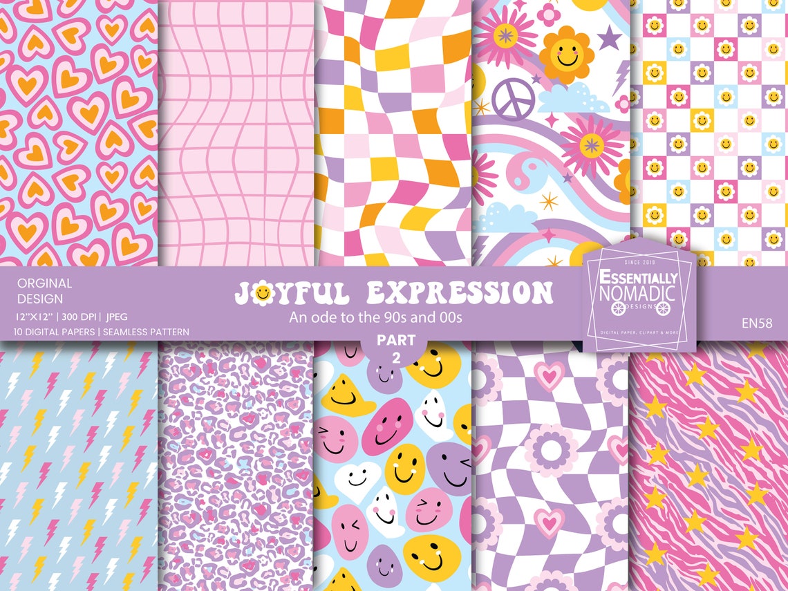 90s Retro Digital Paper, Y2k Aesthetic Seamless Pattern, Trippy ...