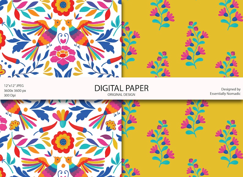 Mexican Digital Paper Pack Folk Floral Seamless Pattern - Etsy
