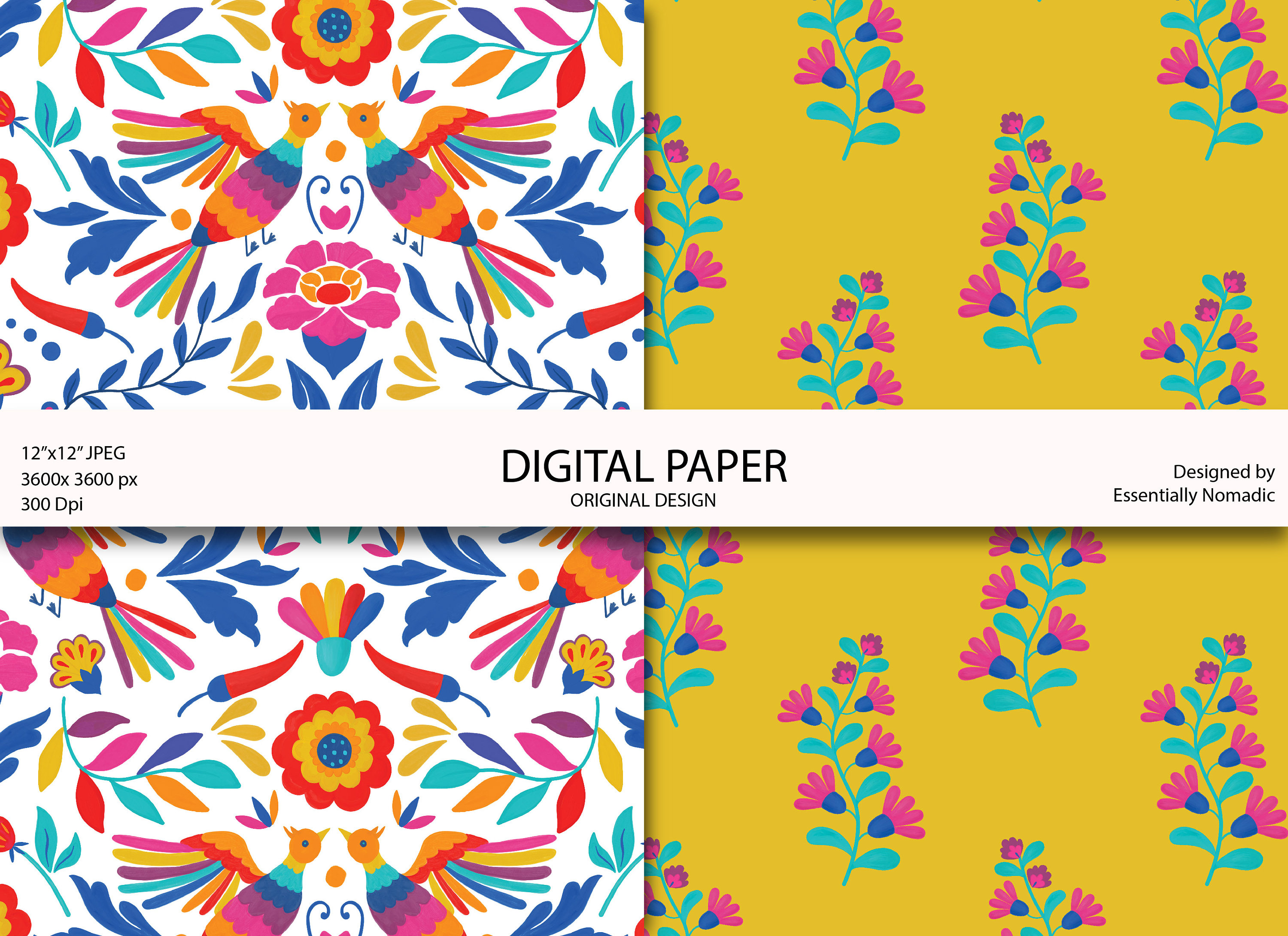 Mexican Digital Paper Pack Folk Floral Seamless Pattern - Etsy