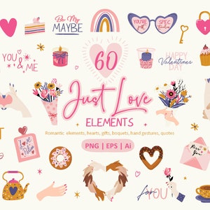 Valentines Clipart Set,cute Romantic Hand Drawn Elements Png,valentines ...