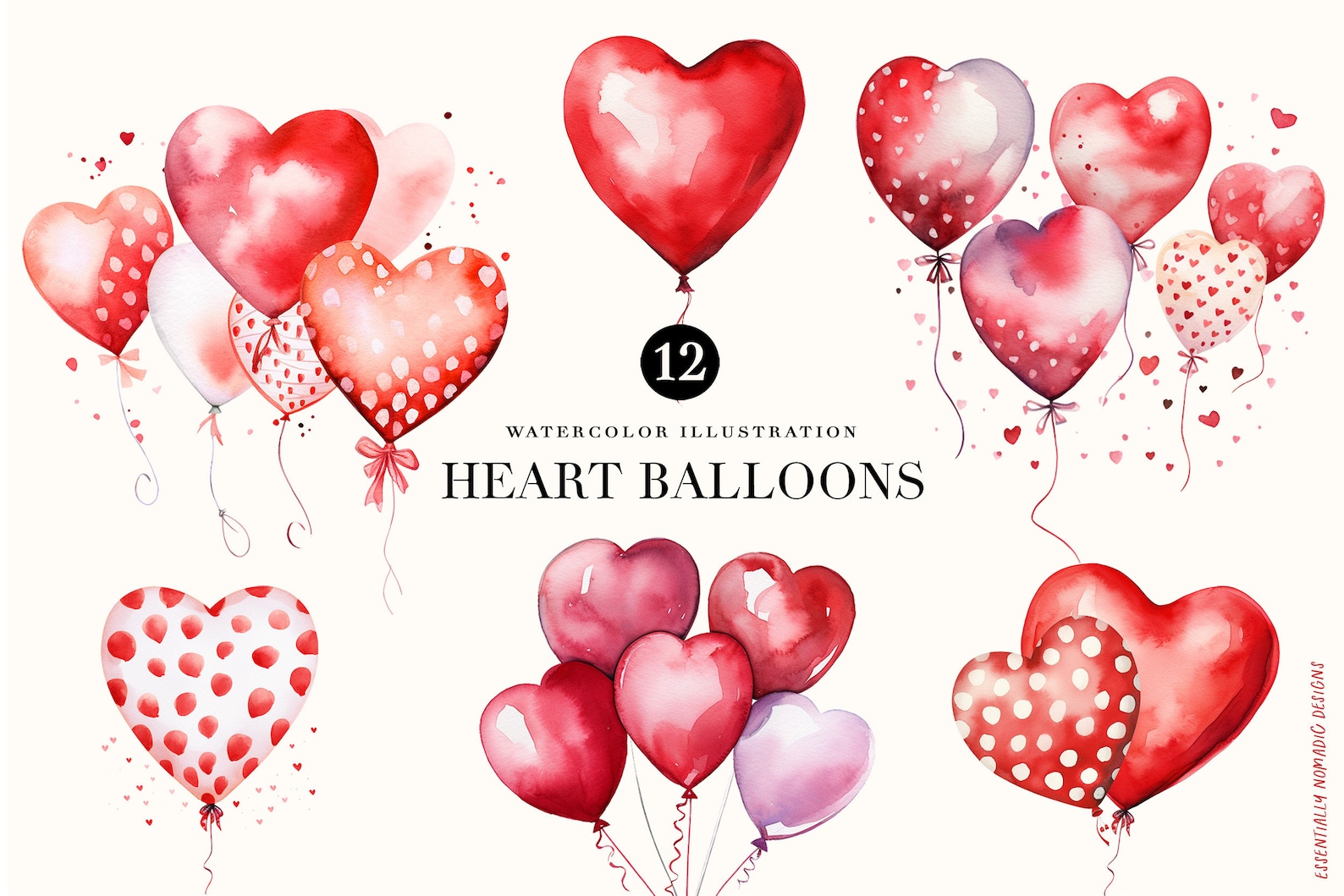 Watercolor Heart Balloon Clipart Set, Valentines Day (digital Download ...