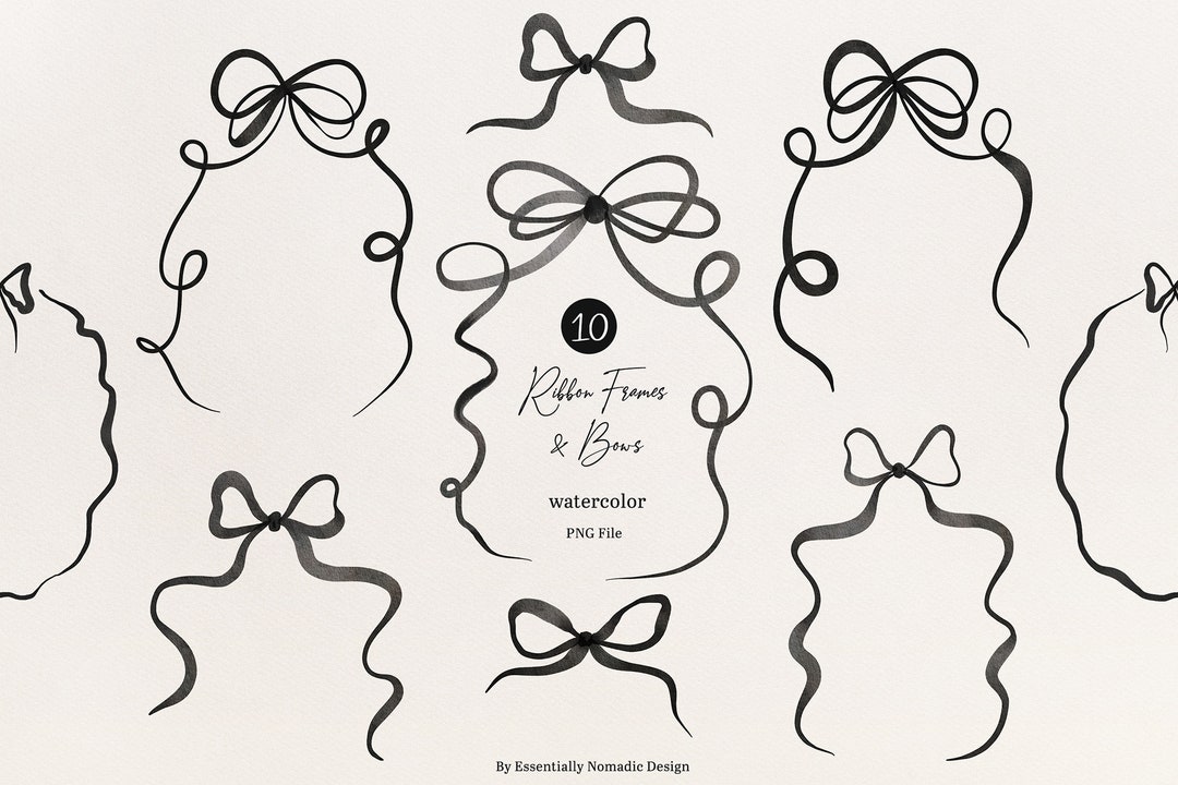 Watercolor Bow Ribbon Frames Clipart, Coquette Bows Border PNG, Elegant ...