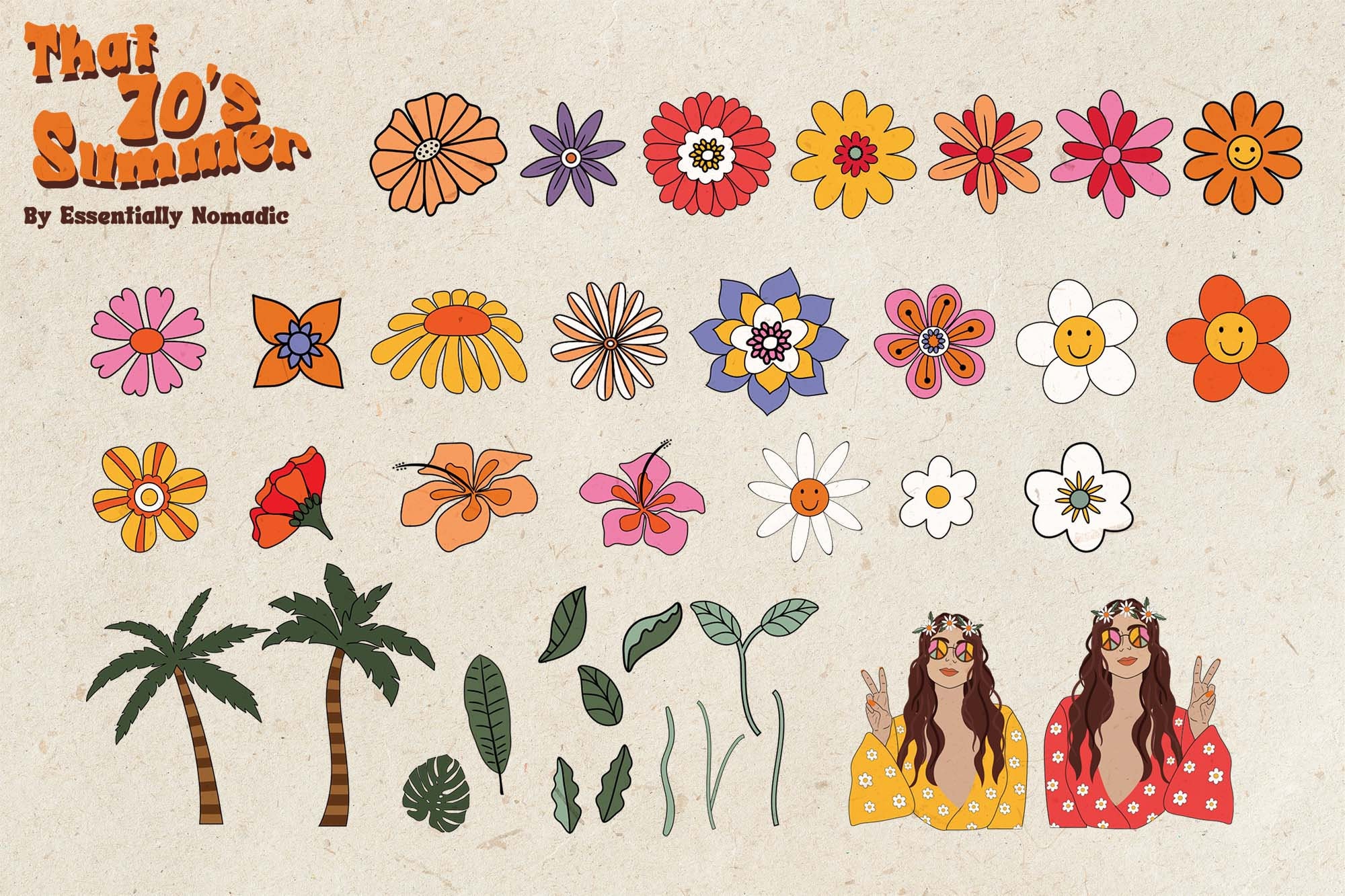 70s Summer Retro Clipart Set Groovy Elements Clipart Retro - Etsy