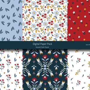Scandinavian Floral Digital Paper Pack, Spring Seamless Pattern ...
