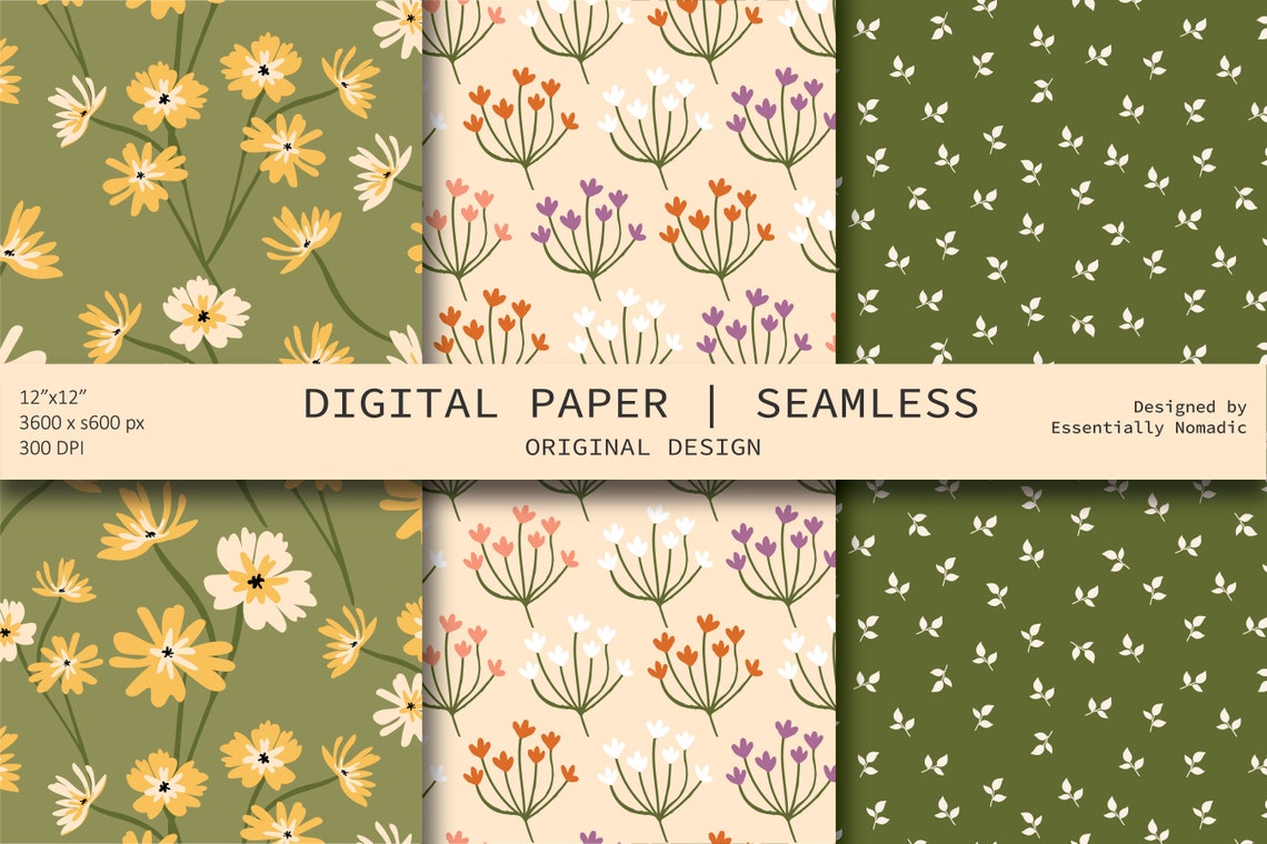 Floral Digital Paper Pack Wildflower Seamless Pattern Daisy - Etsy